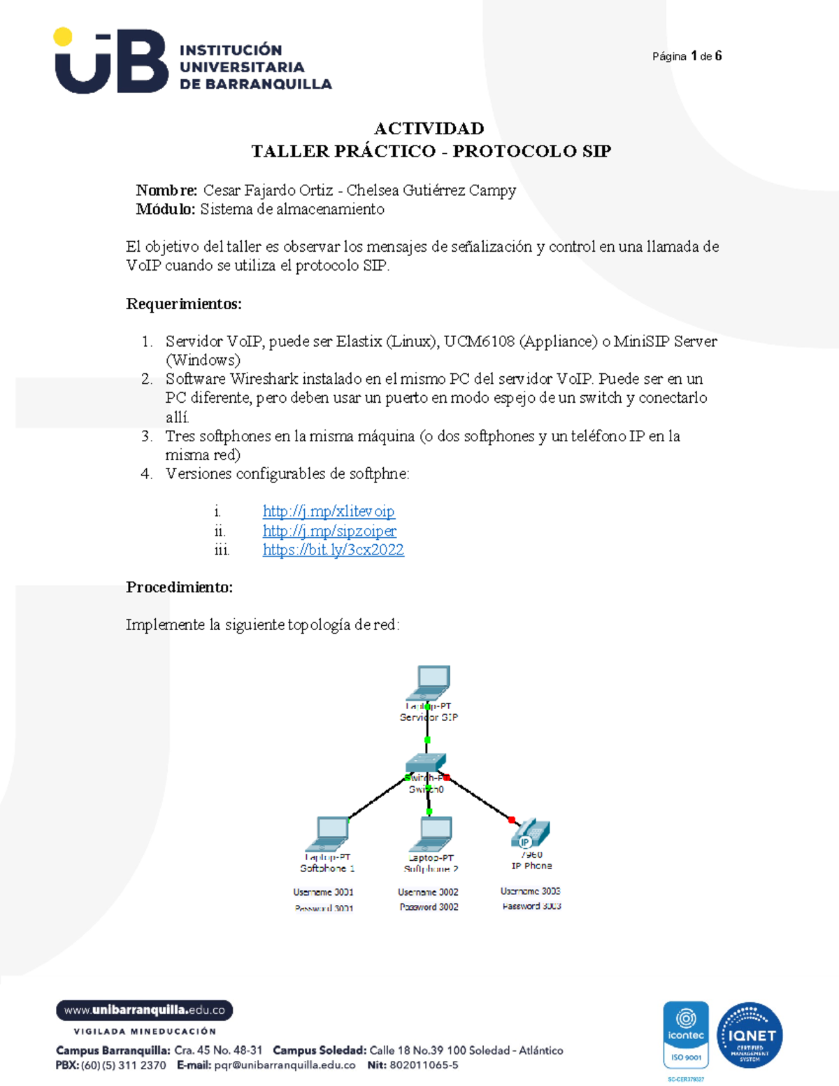 Taller Práctico - Protocolo SIP - ACTIVIDAD TALLER PRÁCTICO - PROTOCOLO ...