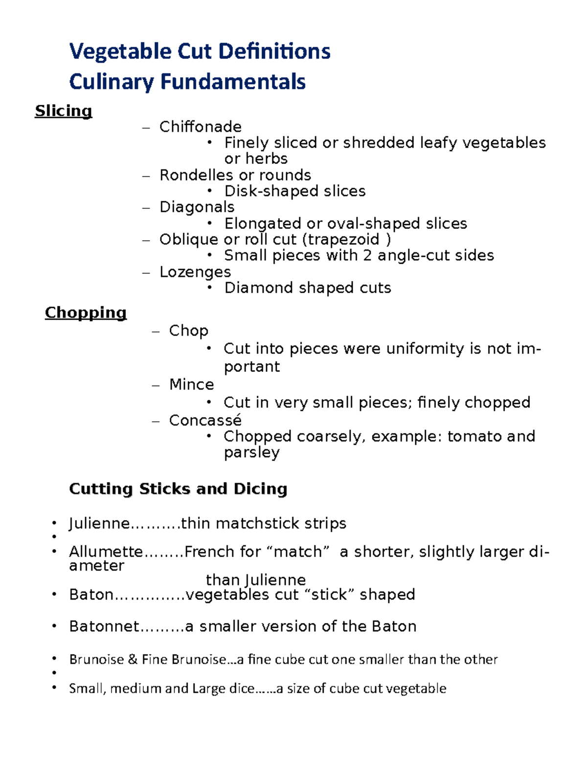 Vegetable Cut Definitions cul fund - Vegetable Cut Definitions Culinary ...