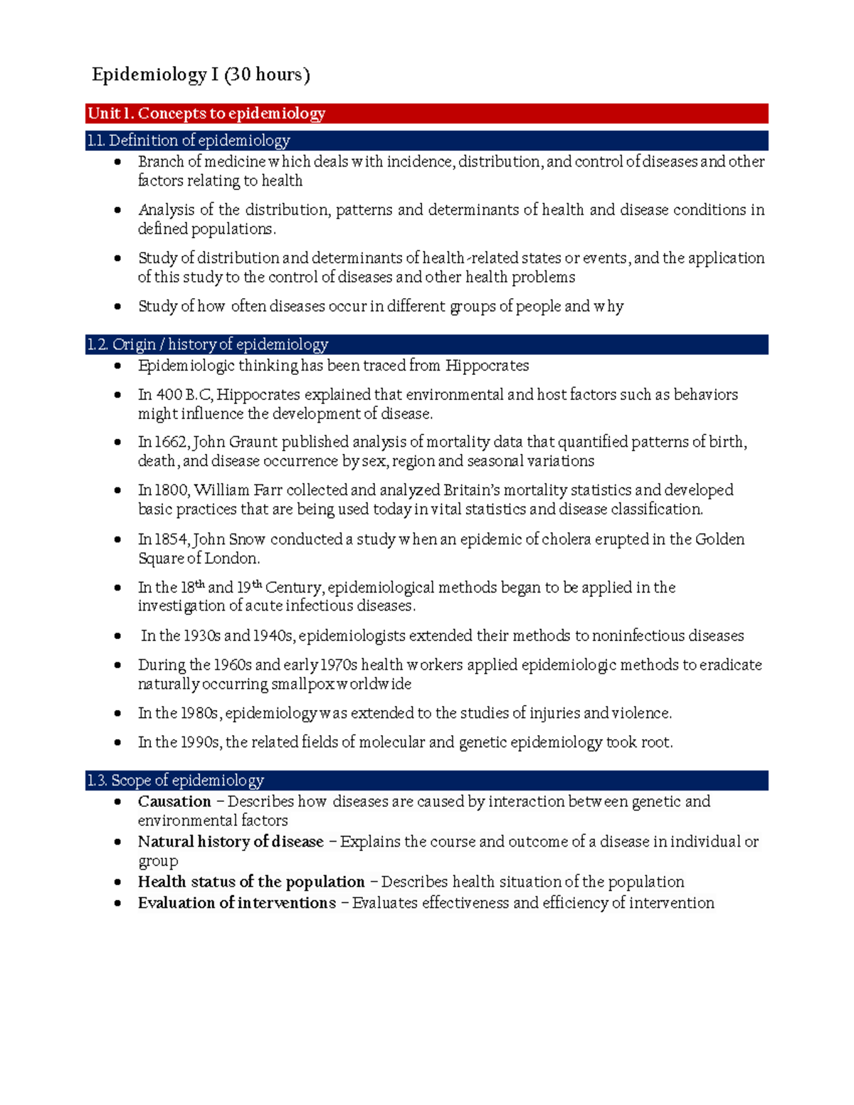 Diploma HRI Epidemiology - Epidemiology I (30 hours) Unit 1. Concepts ...