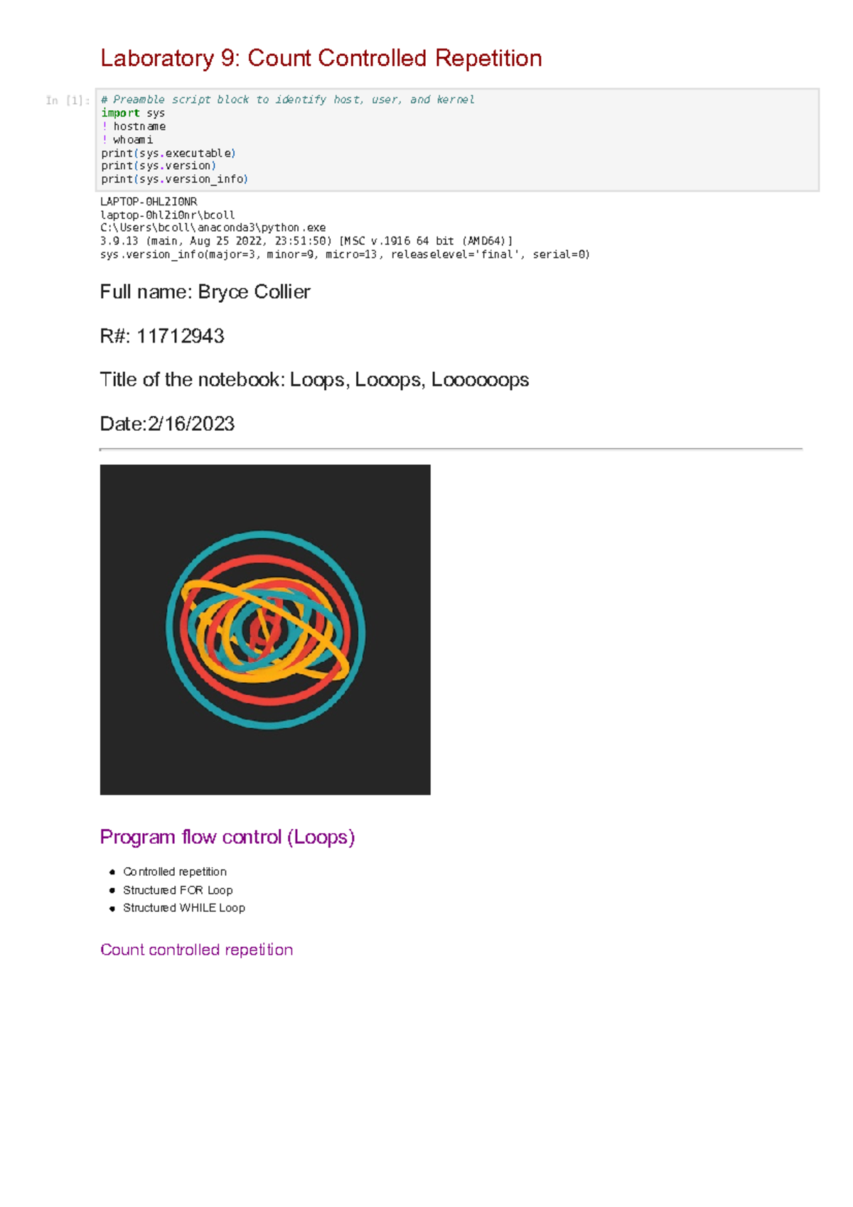 Lab 9 - Lab 9 covering repetition - Laboratory 9: Count Controlled Repetition LAPTOP-0HL2I0NR ...