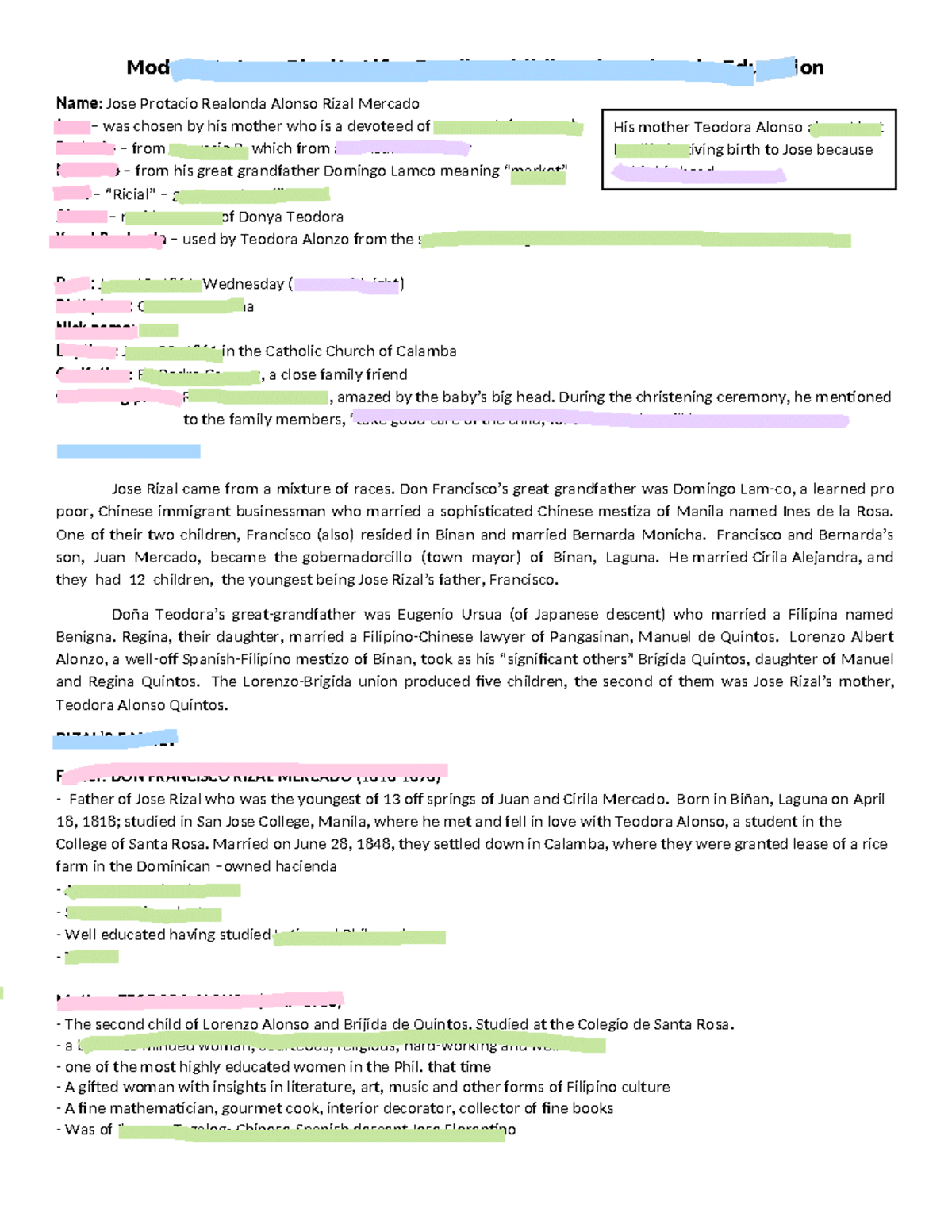 Rizal's Life, Family, Childhood and Early Education - Joseph (San Jose ...