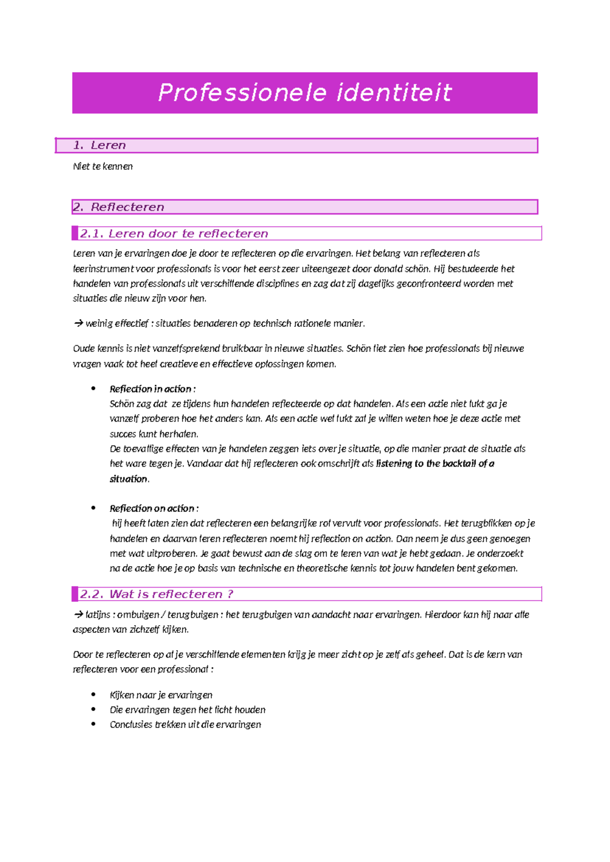 professionele identiteit samevatting - Professionele identiteit 1 ...