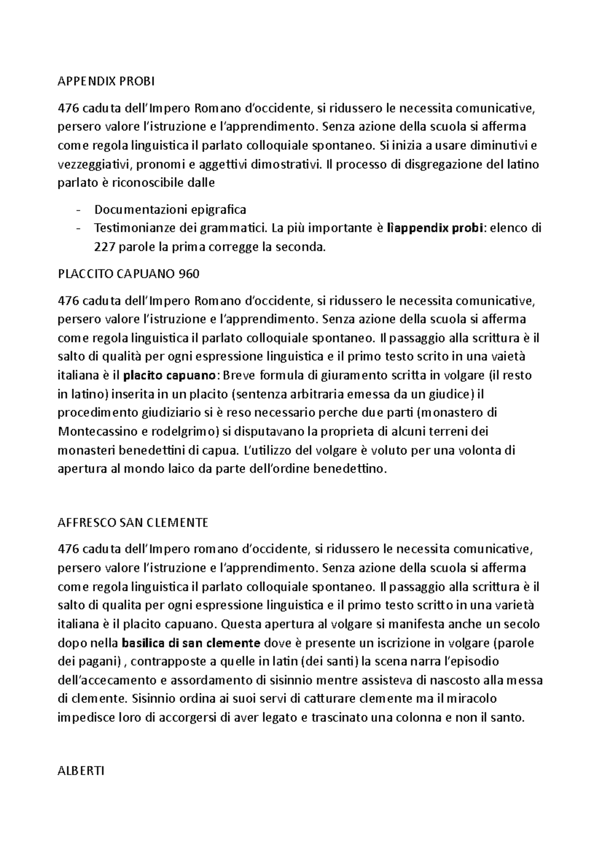 Domande italiano - APPENDIX PROBI 476 caduta dell’Impero Romano d ...