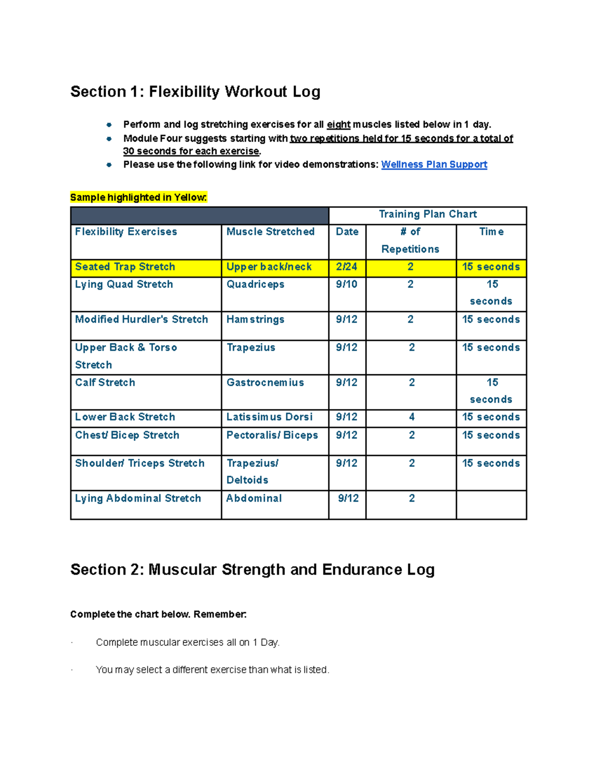 Assignment: 04.06 Module Four Wellness Plan - Section 1: Flexibility ...