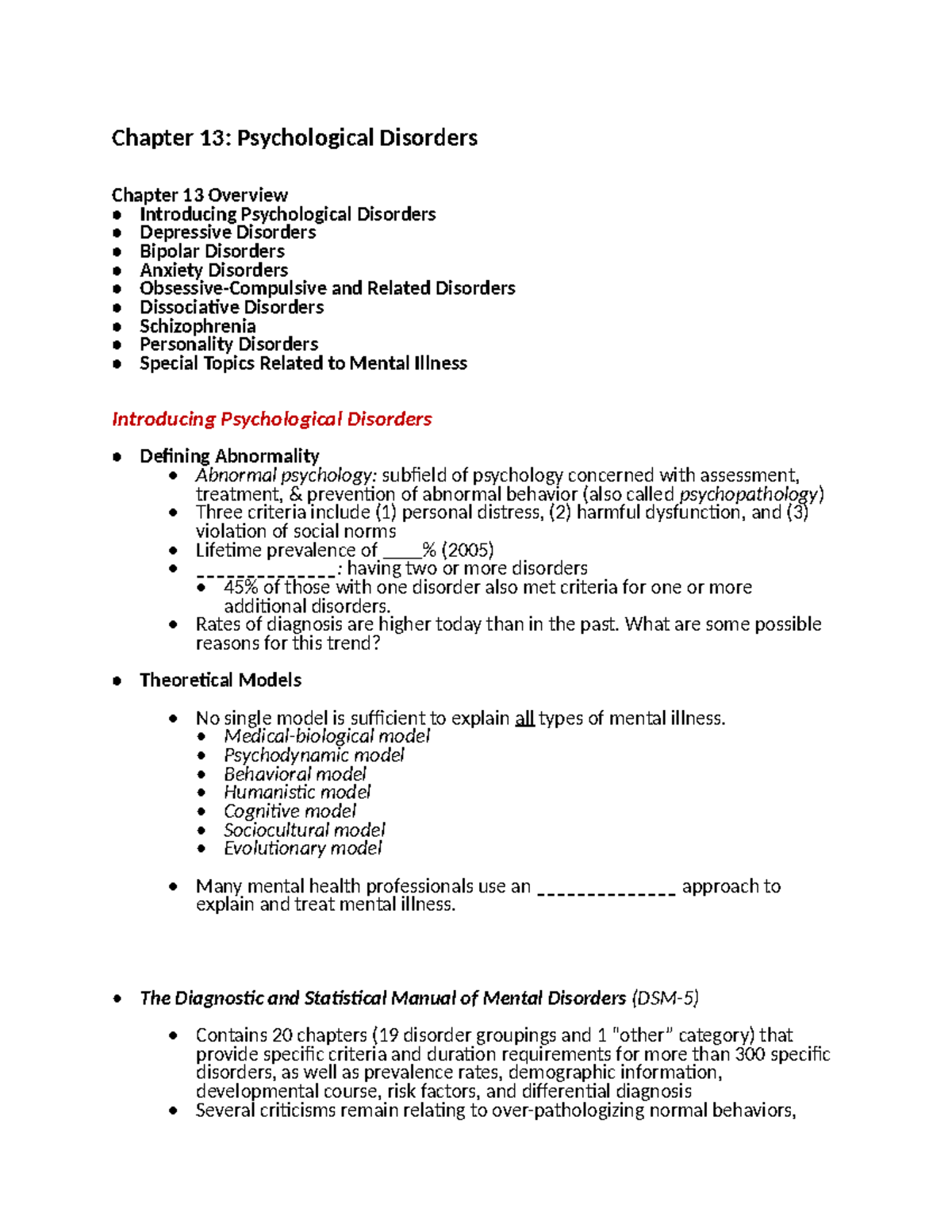 Chapter 13 Outline Notes filled blank - Chapter 13: Psychological ...