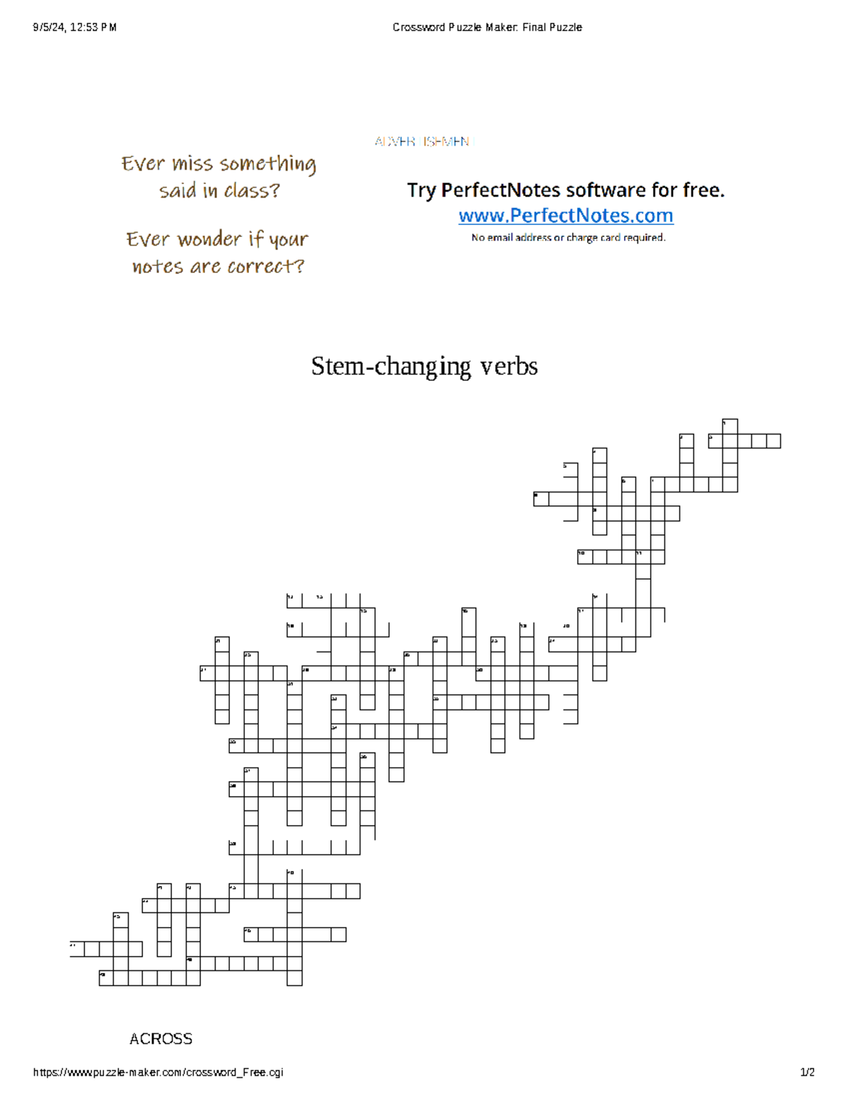 Crossword puzzle spanish - Stem-changing verbs ACROSS - puzzle-maker ...