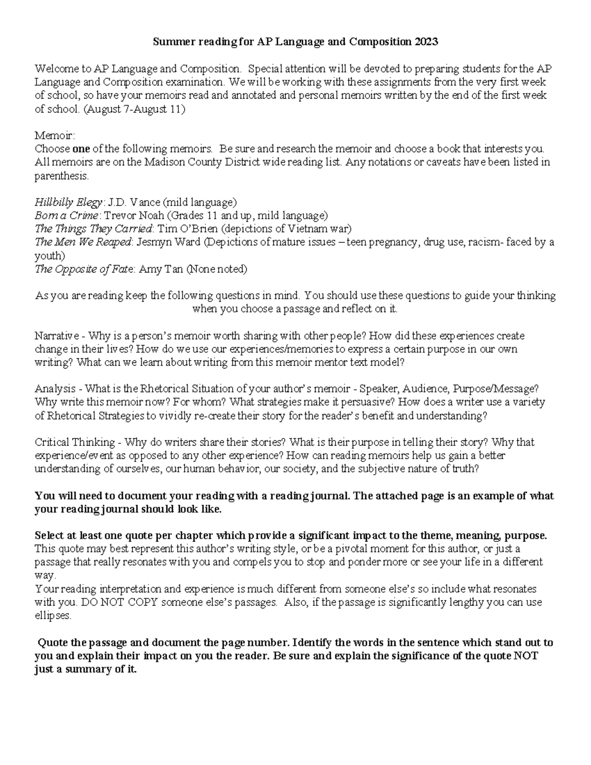 2023 Summer reading for AP Language and Composition copy - Summer ...