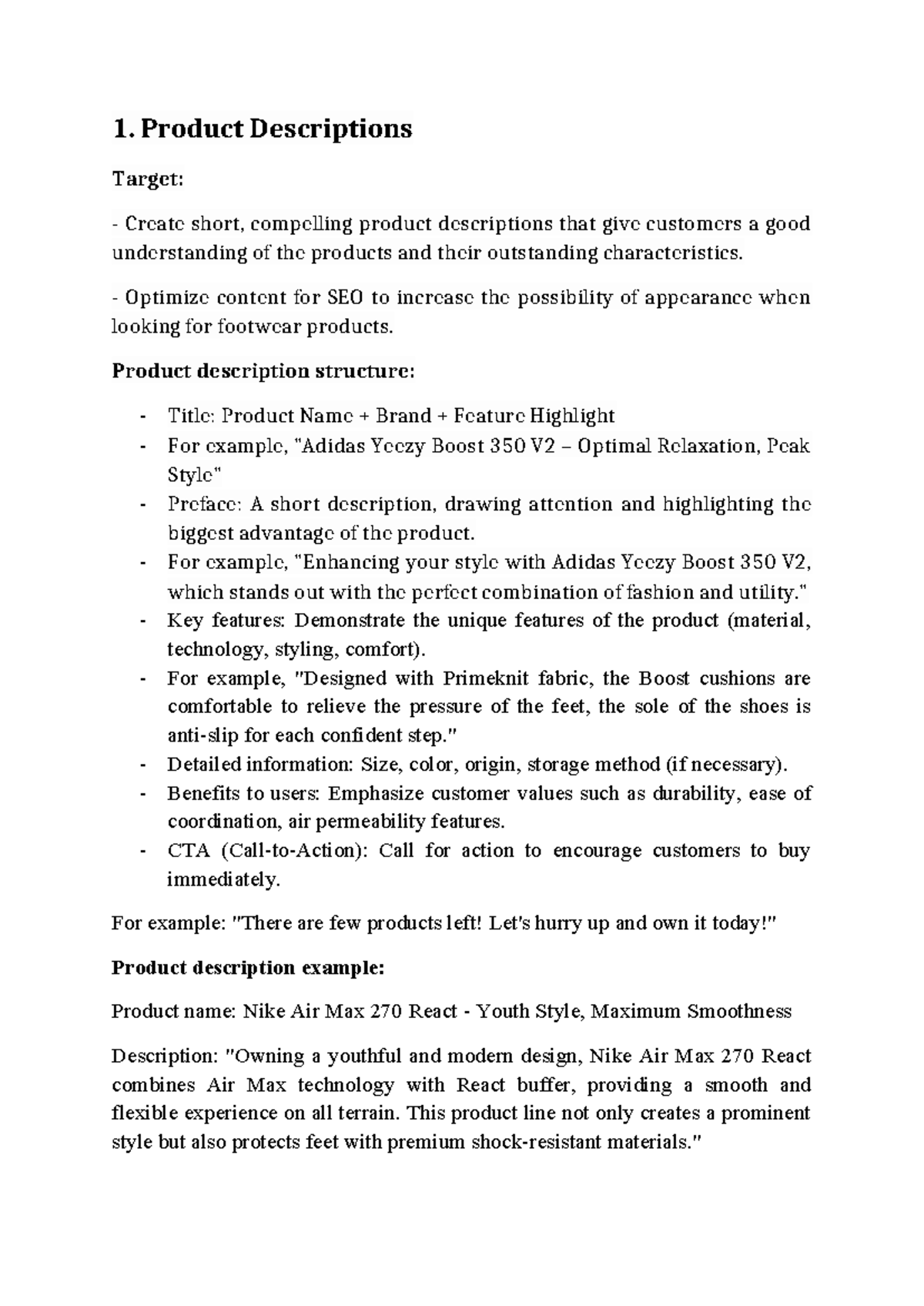 Content Creation (Product Descriptions%2C Product Posts) - 1. Product ...