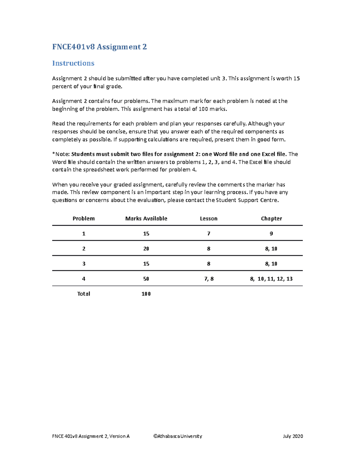 FNCE401v8 Assignment 2 Asdasada - FNCE401v8 Assignment 2 Instructions Assignment 2 should be ...
