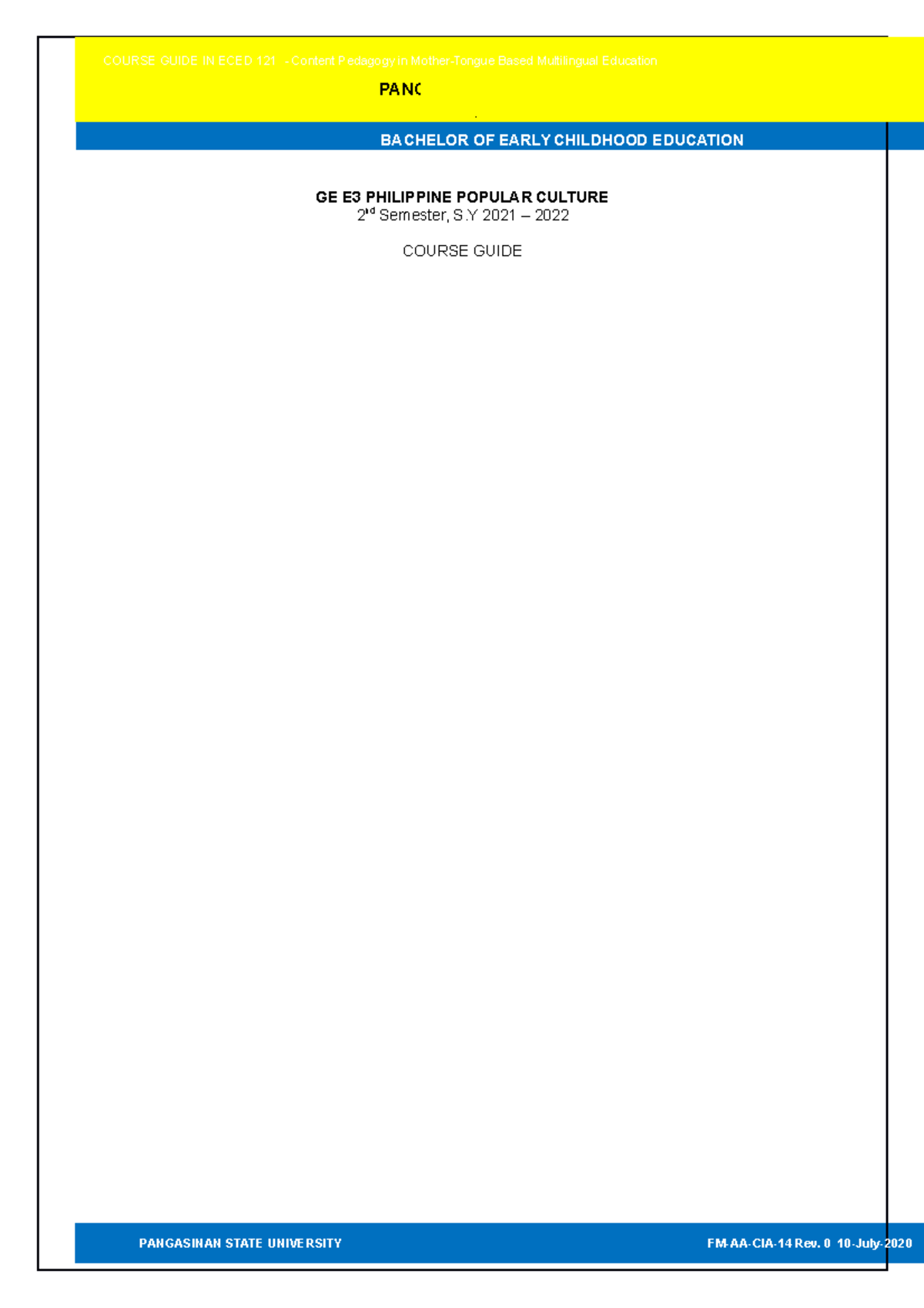 CG- GEE3- Beced 2A - Early Learning - 1 BACHELOR OF EARLY CHILDHOOD ...