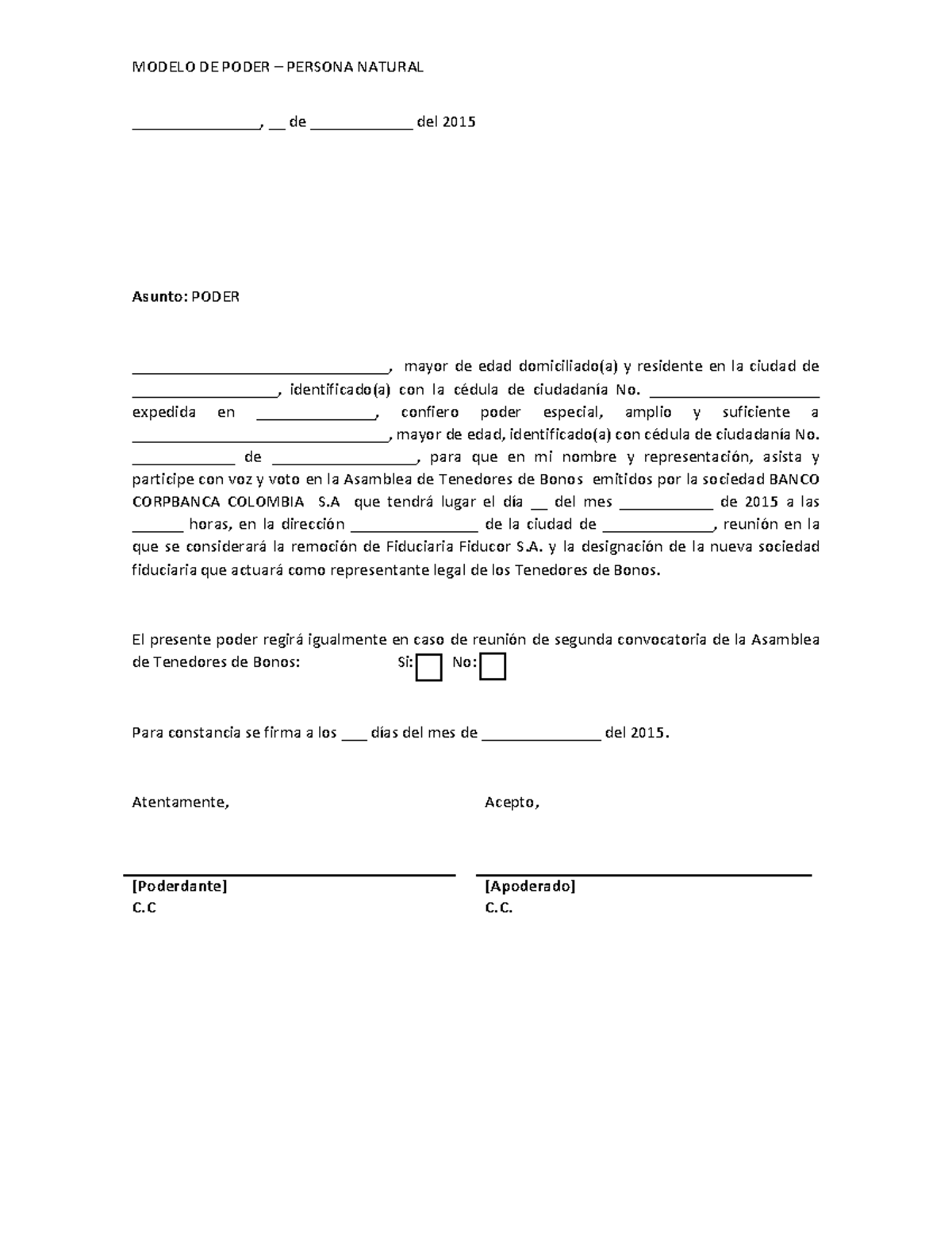 Modelo Poder Persona Natural - MODELO DE PODER – PERSONA NATURAL ...
