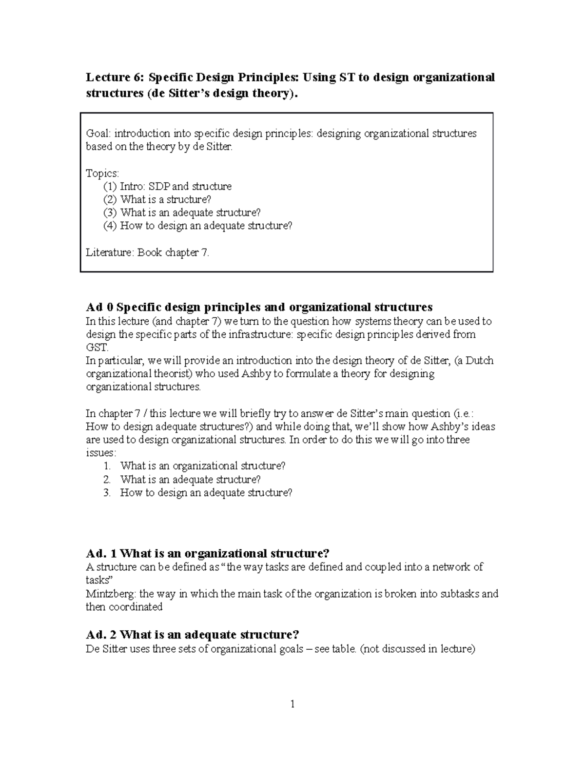 Summary lecture 6 SDP structure - Lecture 6: Specific Design Principles ...