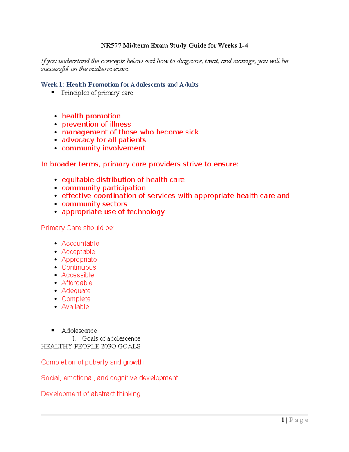 NR577 Midterm Exam Study Guide(1) - Week 1: Health Promotion for Adolescents and Adults ...