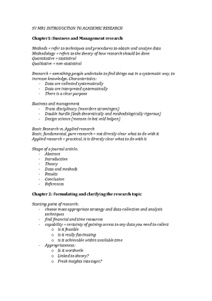 Summary. Saunders Book. Research Methods for Business Students ...