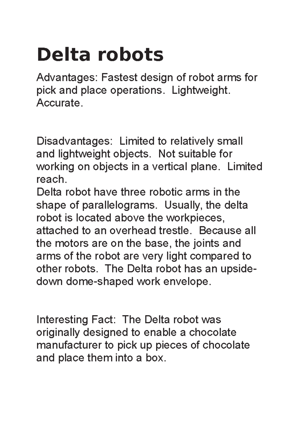 Delta robots - Delta robots Advantages: Fastest design of robot arms ...