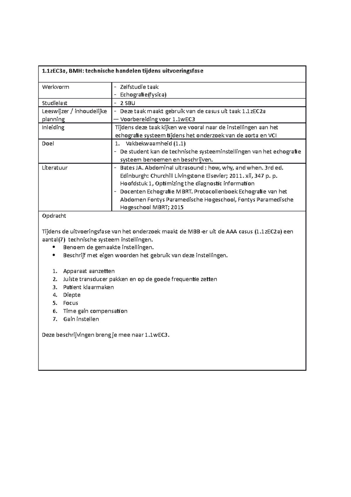 zelfstudie echografie 3 - 1, BMH: technische handelen tijdens ...