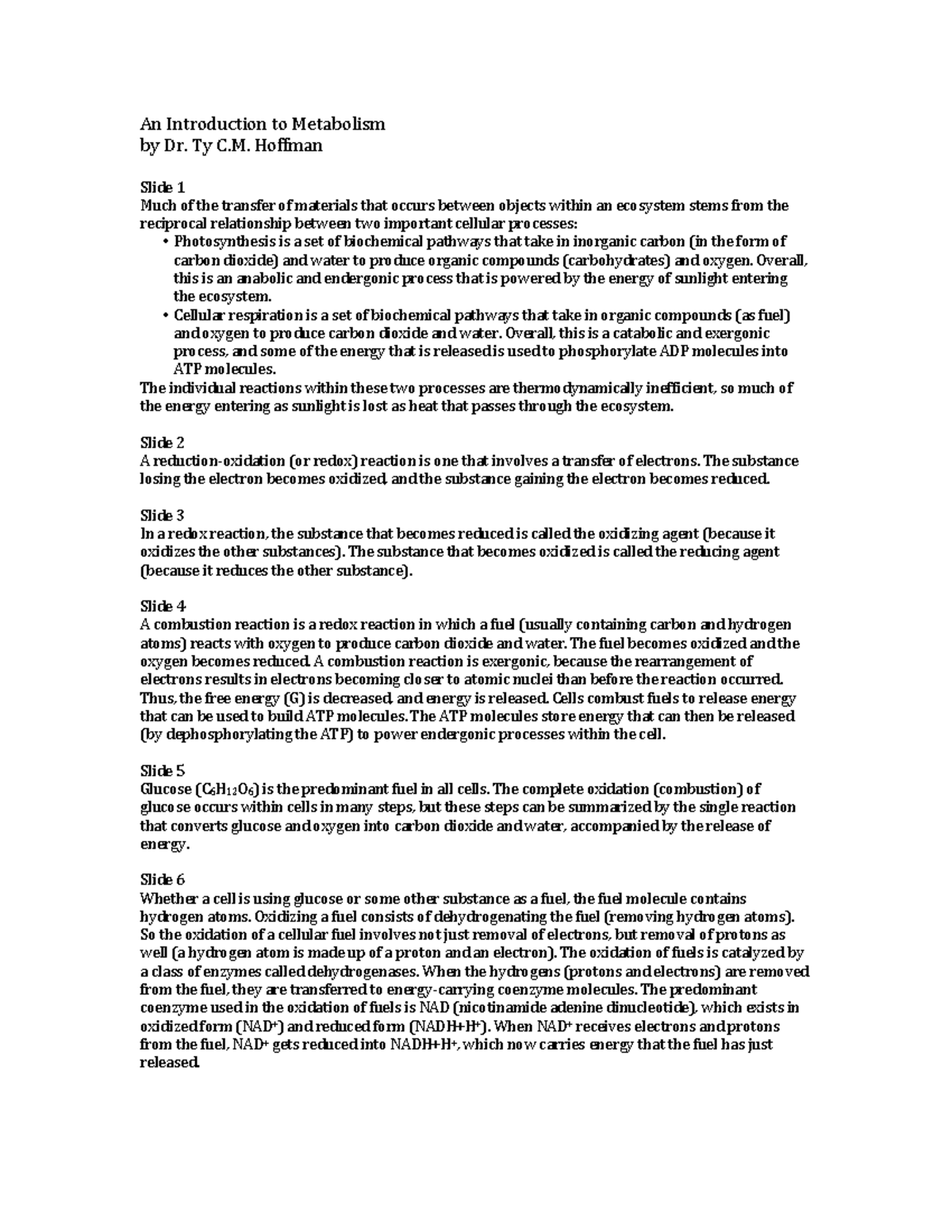 Cellular Respiration - BIO181: Ty Hoffman - An Introduction to ...