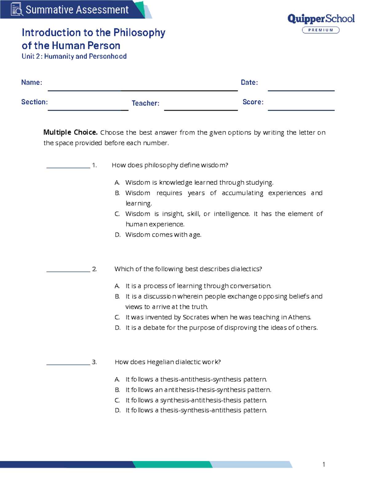 IPHP 11 12 Q1 02 Humanity and Personhood SA - of the Human Person Unit ...