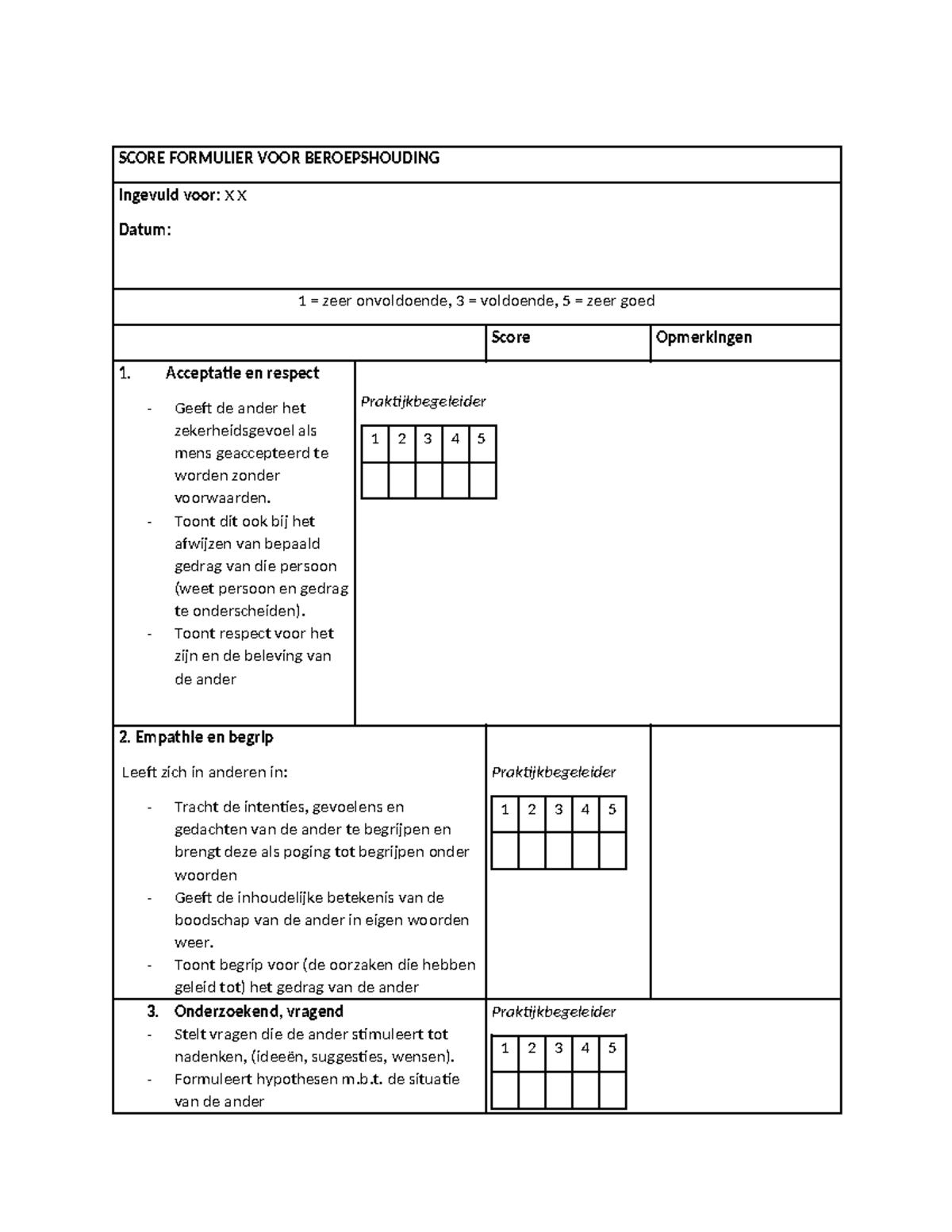Meet instrument - SCORE FORMULIER VOOR BEROEPSHOUDING Ingevuld voor: X ...