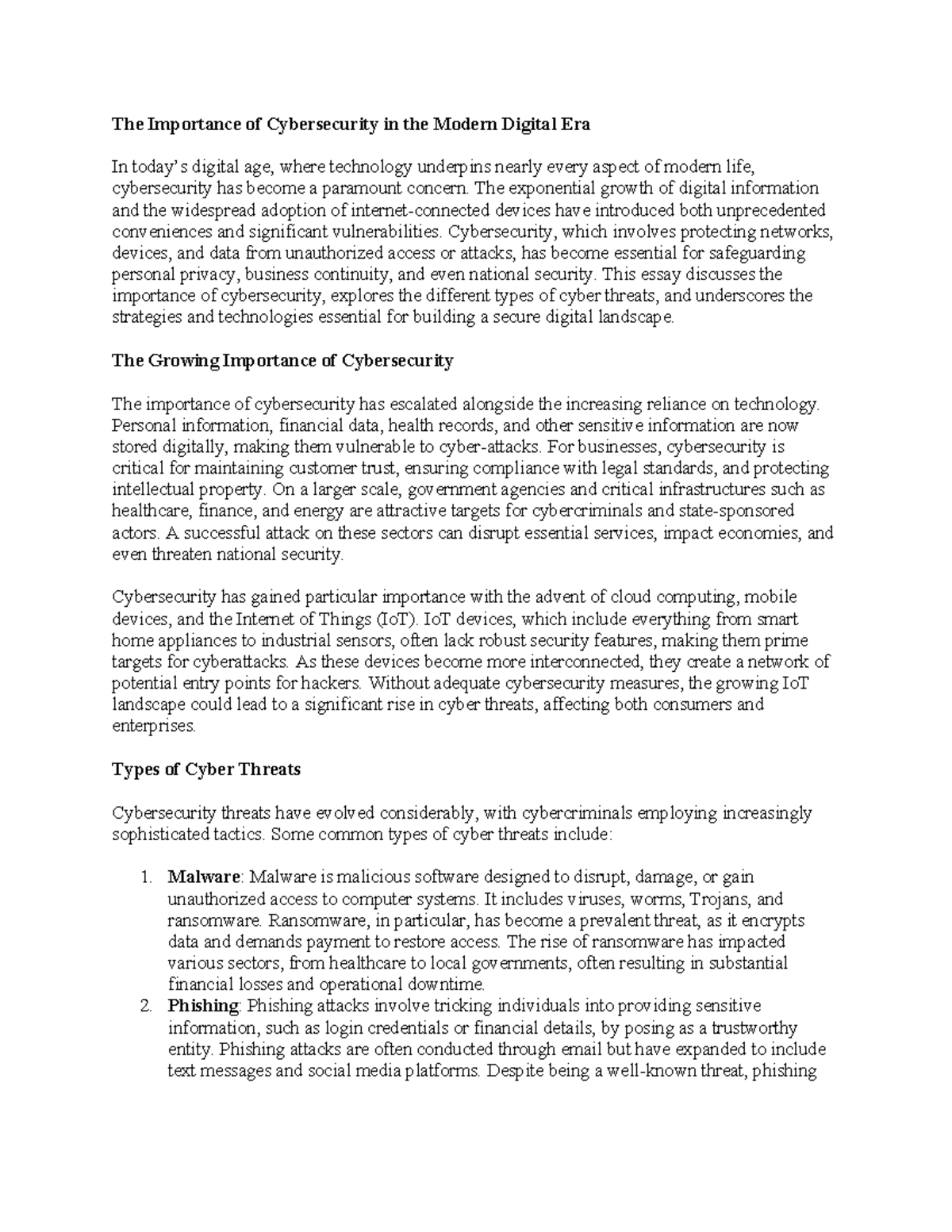 The Importance of Cybersecurity in the Modern Digital Era - The ...