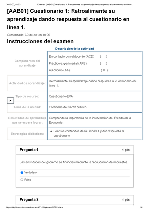 Examen [AAB02] Cuestionario 2 Retroalimente su aprendizaje dando respuesta al cuestionario en ...