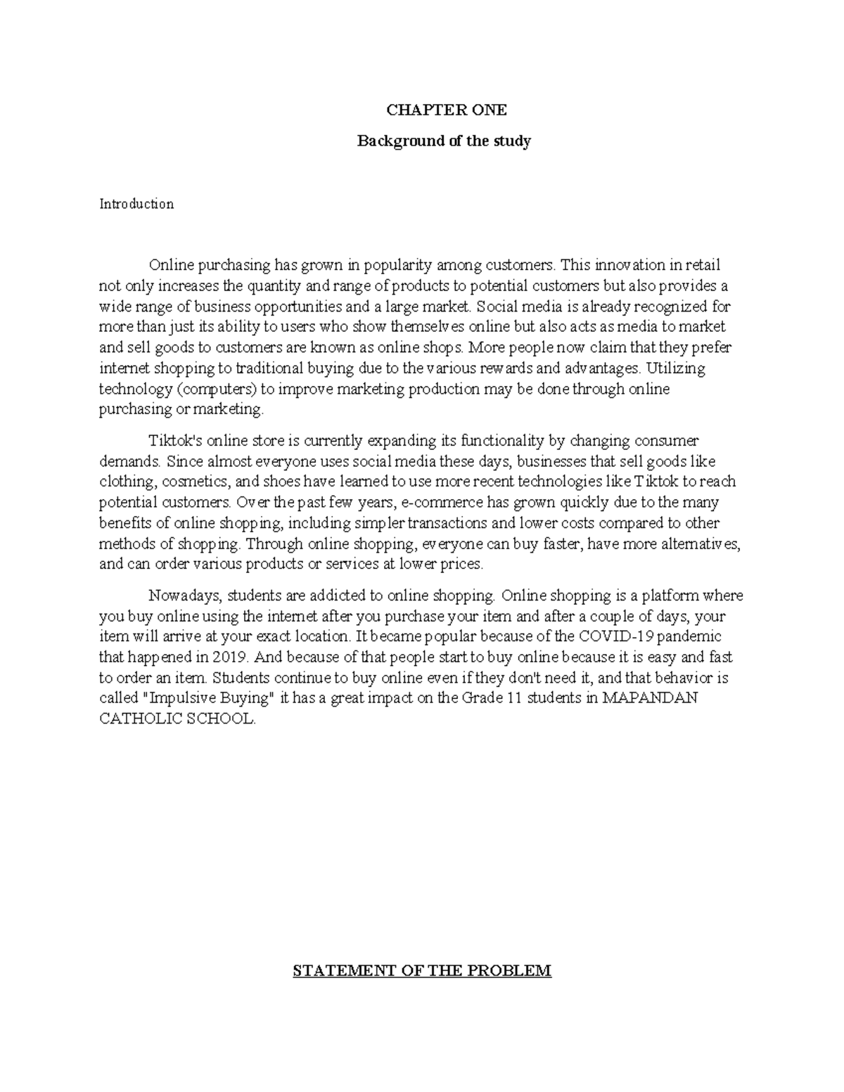 PR1 EXAMPLE 2023 - CHAPTER ONE Background of the study Introduction ...