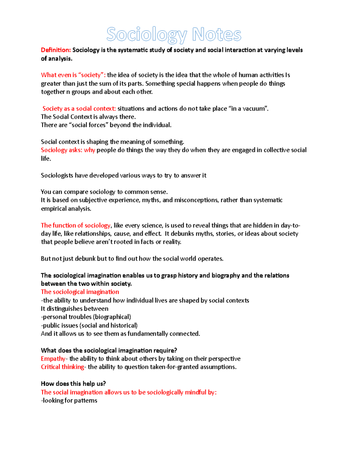 Sociology Notes - Vocabulary and examples. - Sociology Notes Definition ...