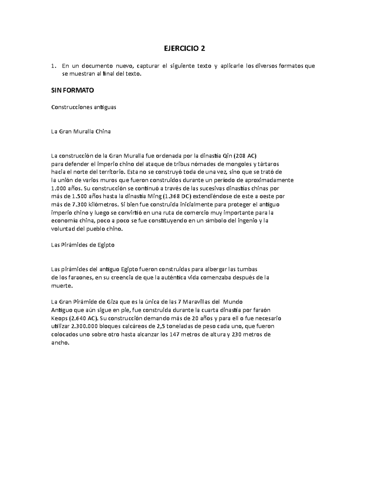 Formatos de texto en microsoft word - EJERCICIO 2 En un documento nuevo ...