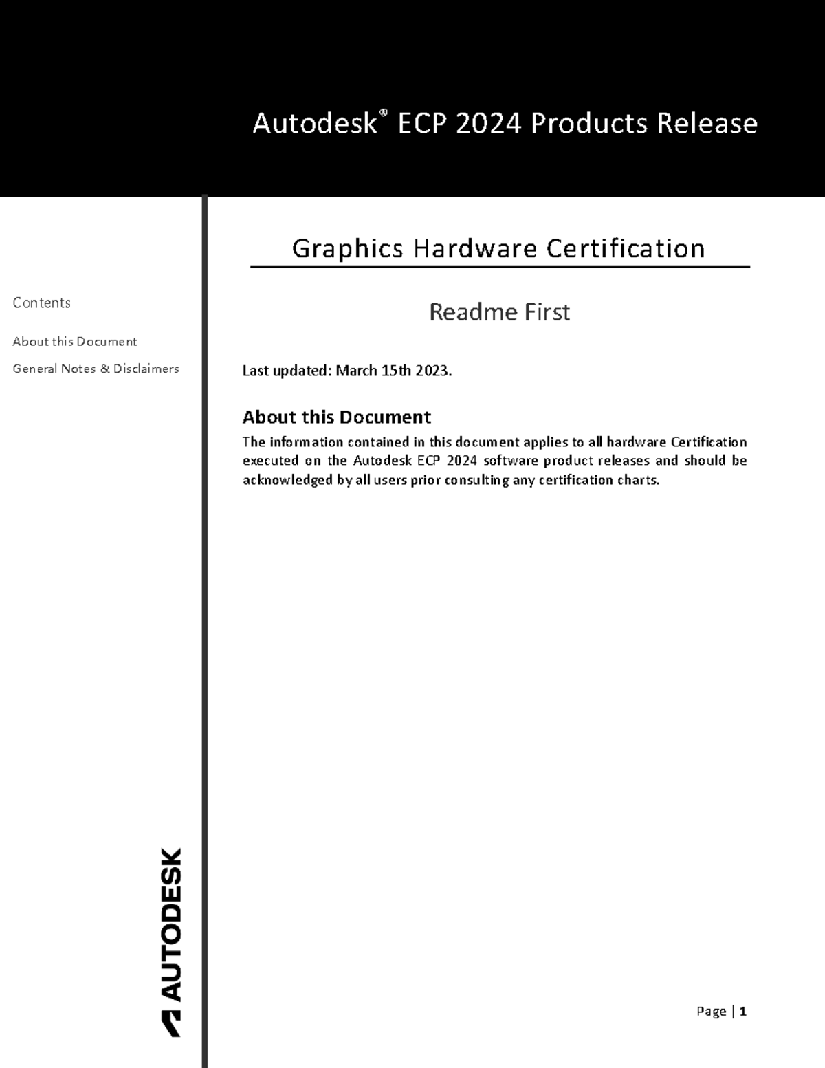 HWCert readmefirst 2024 - Autodesk ® ECP 2024 Products Release Graphics ...