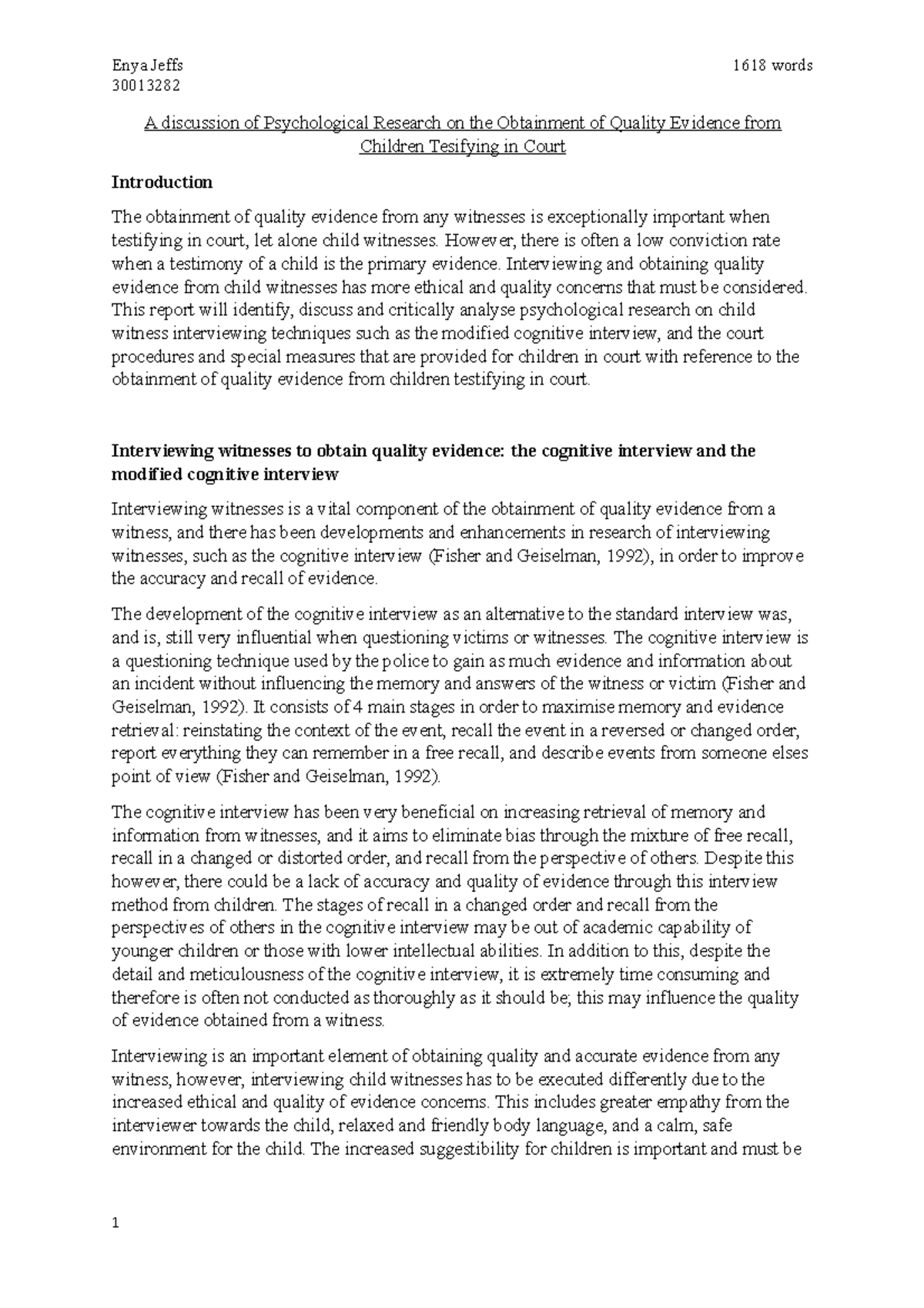 Report assessment - 30013282 A discussion of Psychological Research on ...