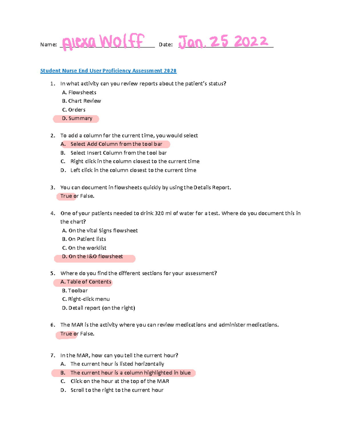 Student Nurse EUPA 6 23 20 - Name: _______________________________ Date ...