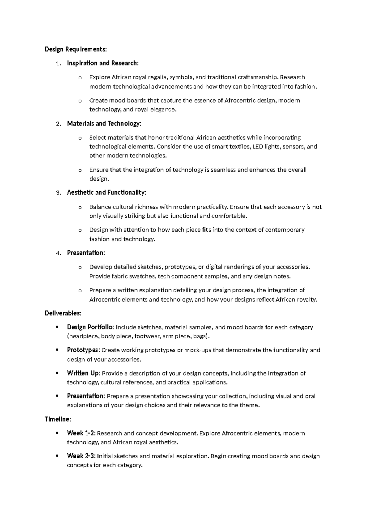 Design Requirements - Inspiration and Research: o Explore African royal ...