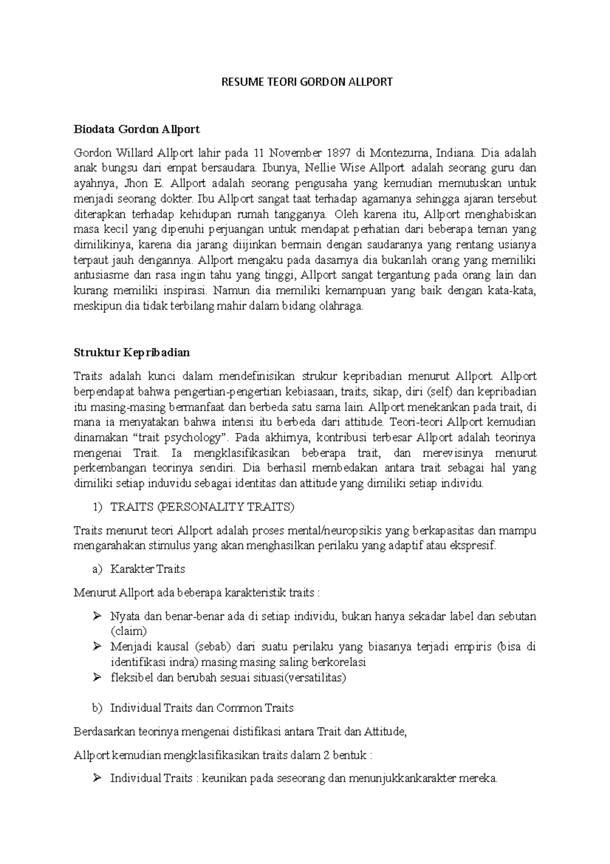 Resume Teori Gordon Allport kel 3 - RESUME TEORI GORDON ALLPORT Biodata ...