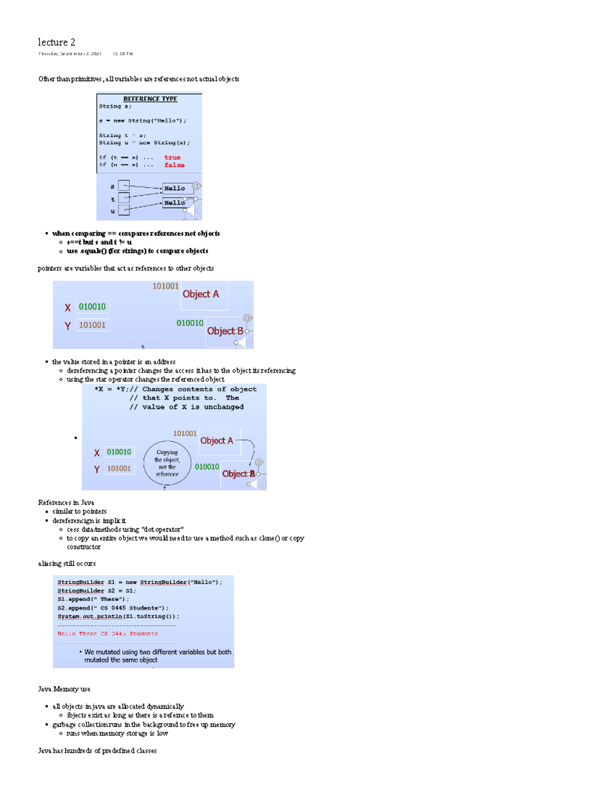 Intermediate Programming Lec2 Other Than Primitives All Variables Are References Not Actual