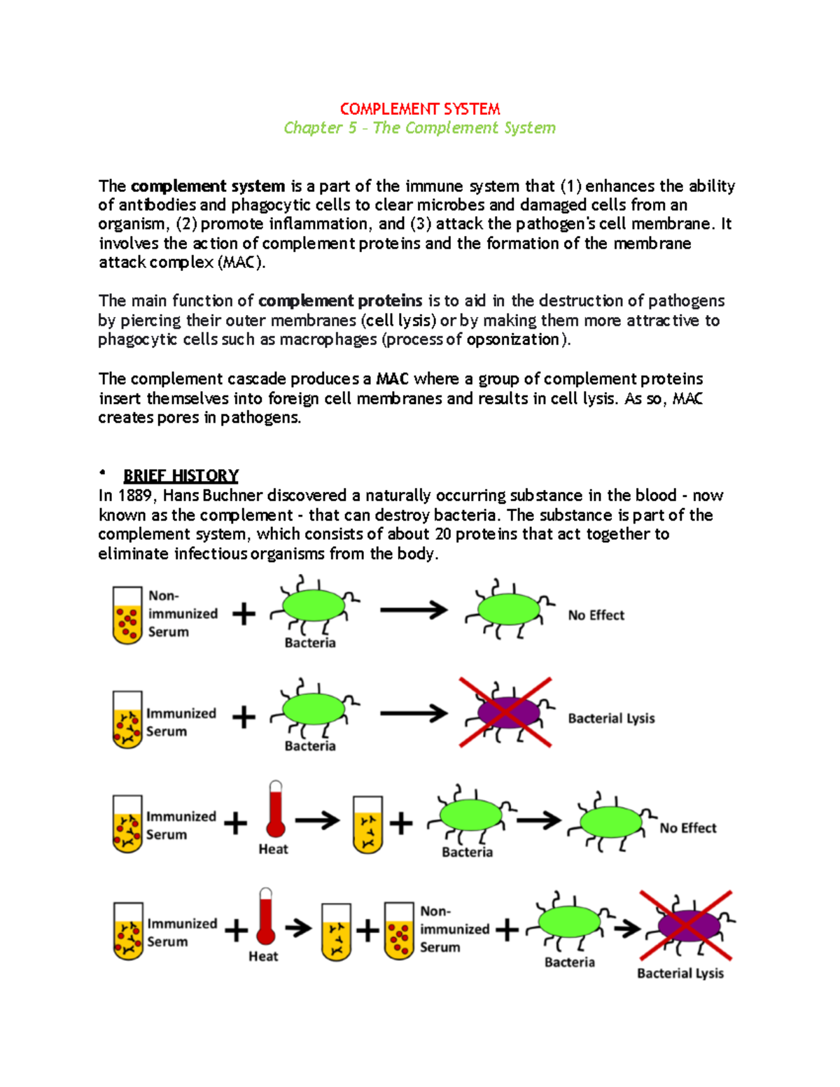 Complement System notes - COMPLEMENT SYSTEM Chapter 5 – The Complement ...