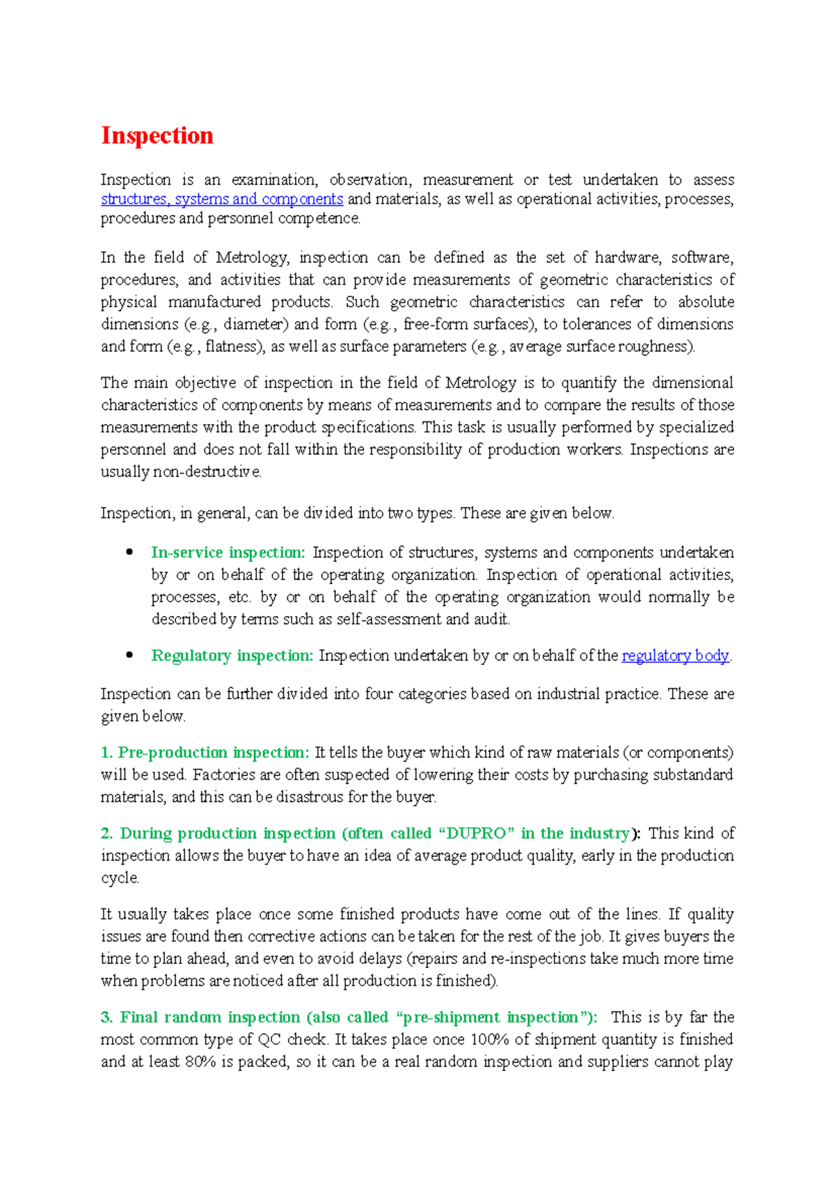 Kinds of inspection - Inspection Inspection is an examination ...