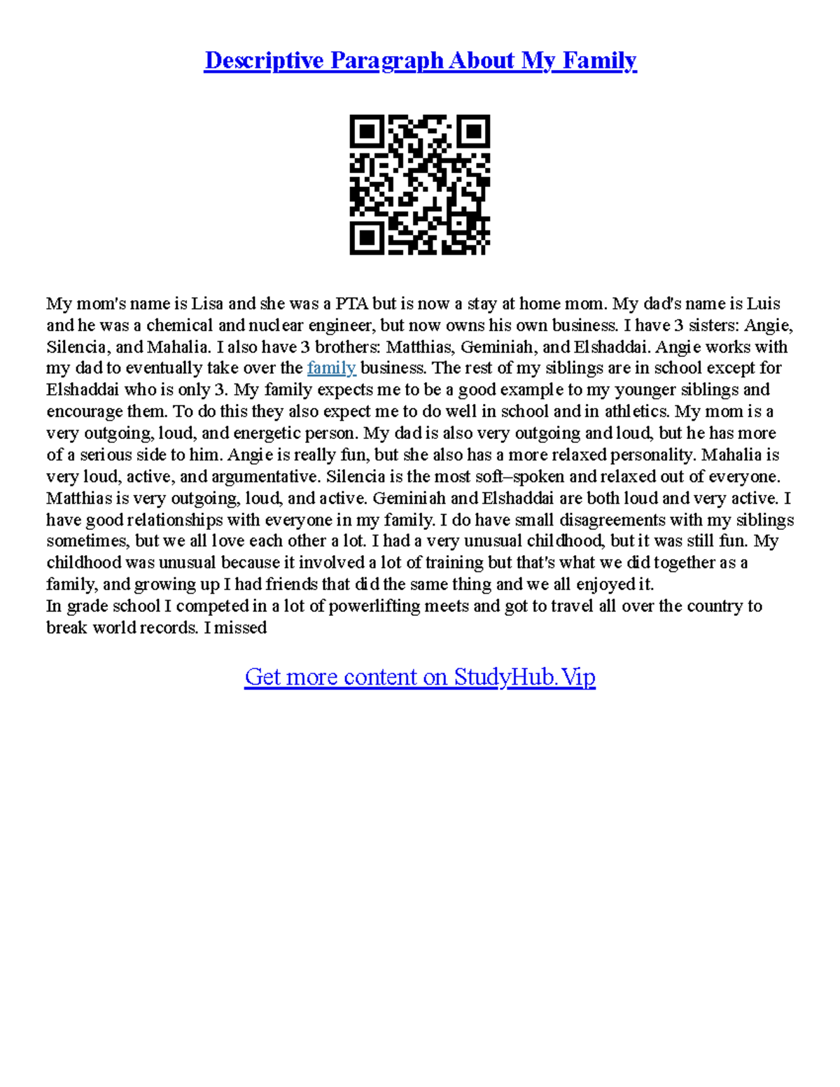 Descriptive Essay About A Person Example - Descriptive Paragraph About ...