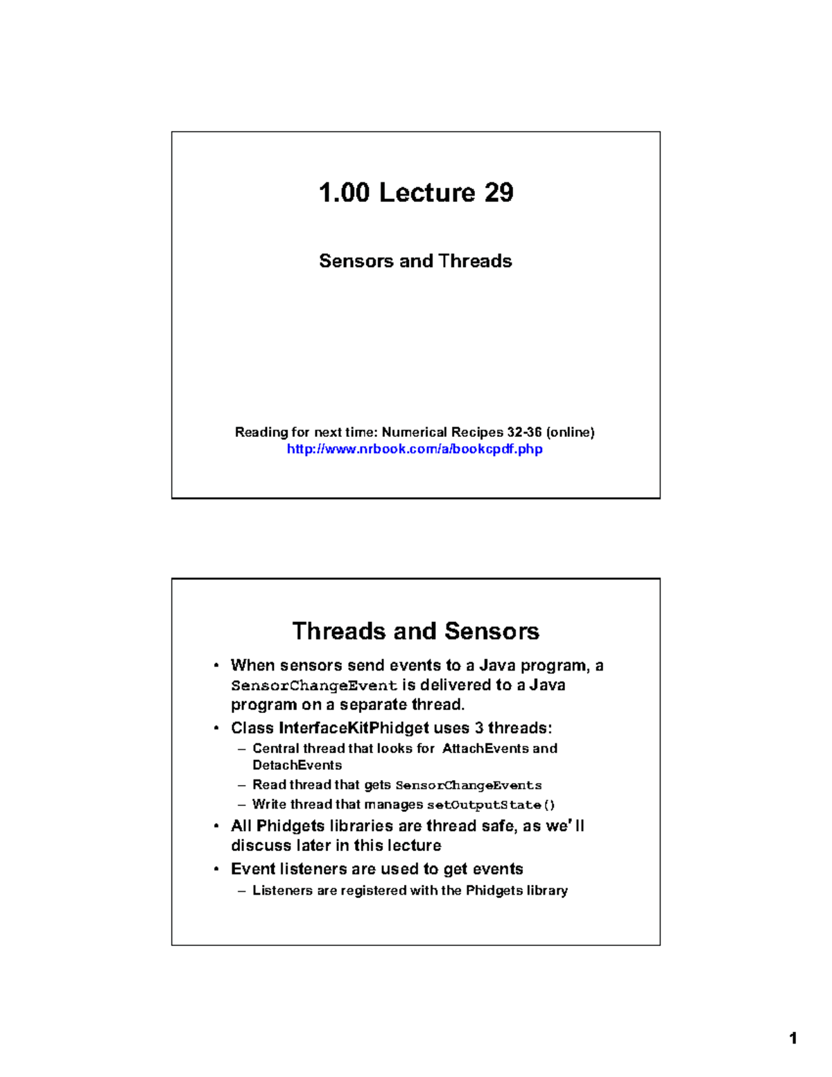 Threads and Sensors (PDF) Lec 29 - 1 Lecture 29 Sensors and Threads ...