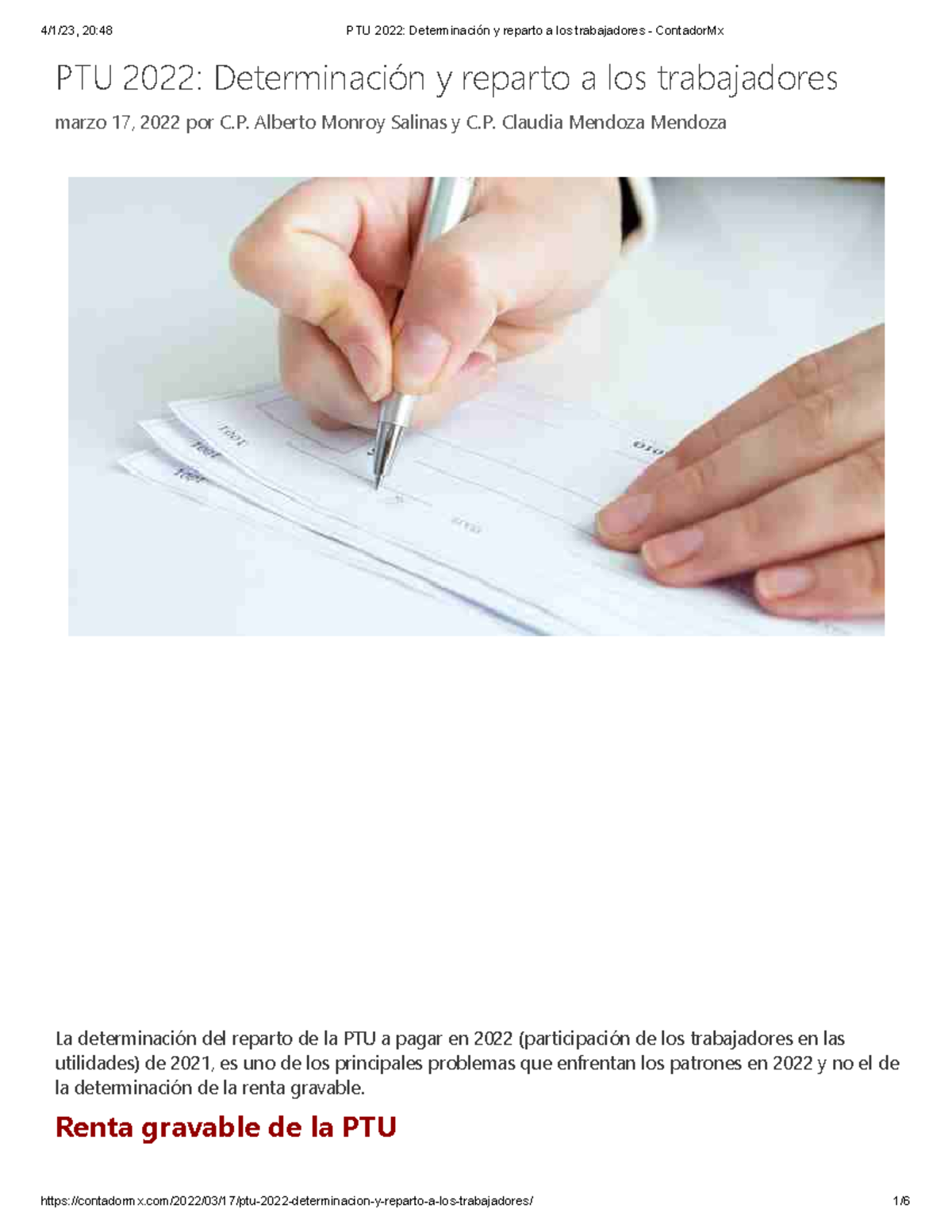 PTU 2022 Determinación y reparto a los trabajadores - Alberto Monroy ...