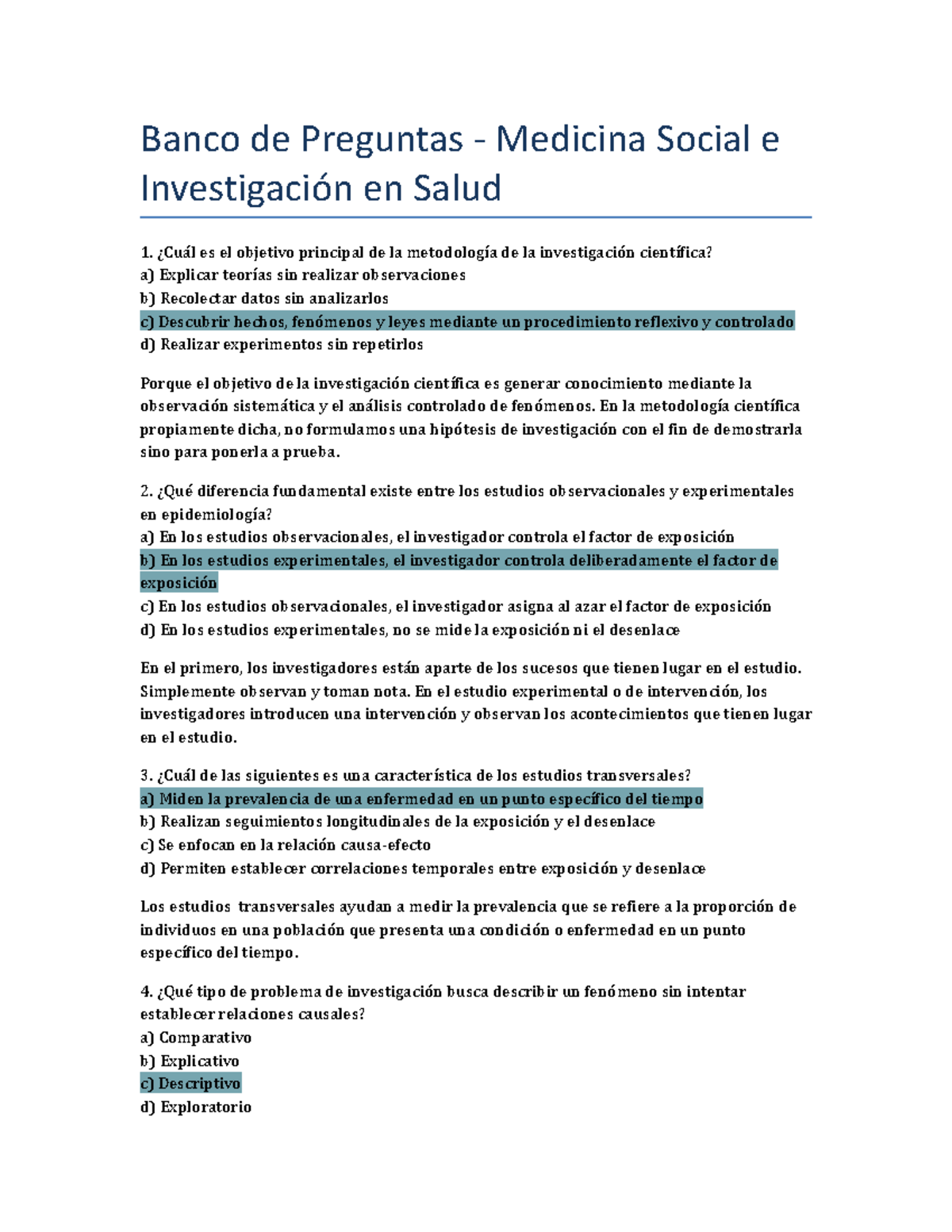 Banco de Preguntas Medicina Social - Banco de Preguntas - Medicina Social e Investigación en ...