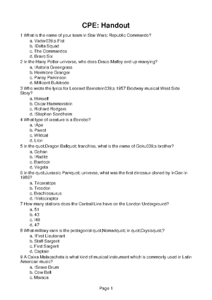 CPE305 Quiz 9 - Practice quiz - CPE: Document Question 1: Category: Art ...
