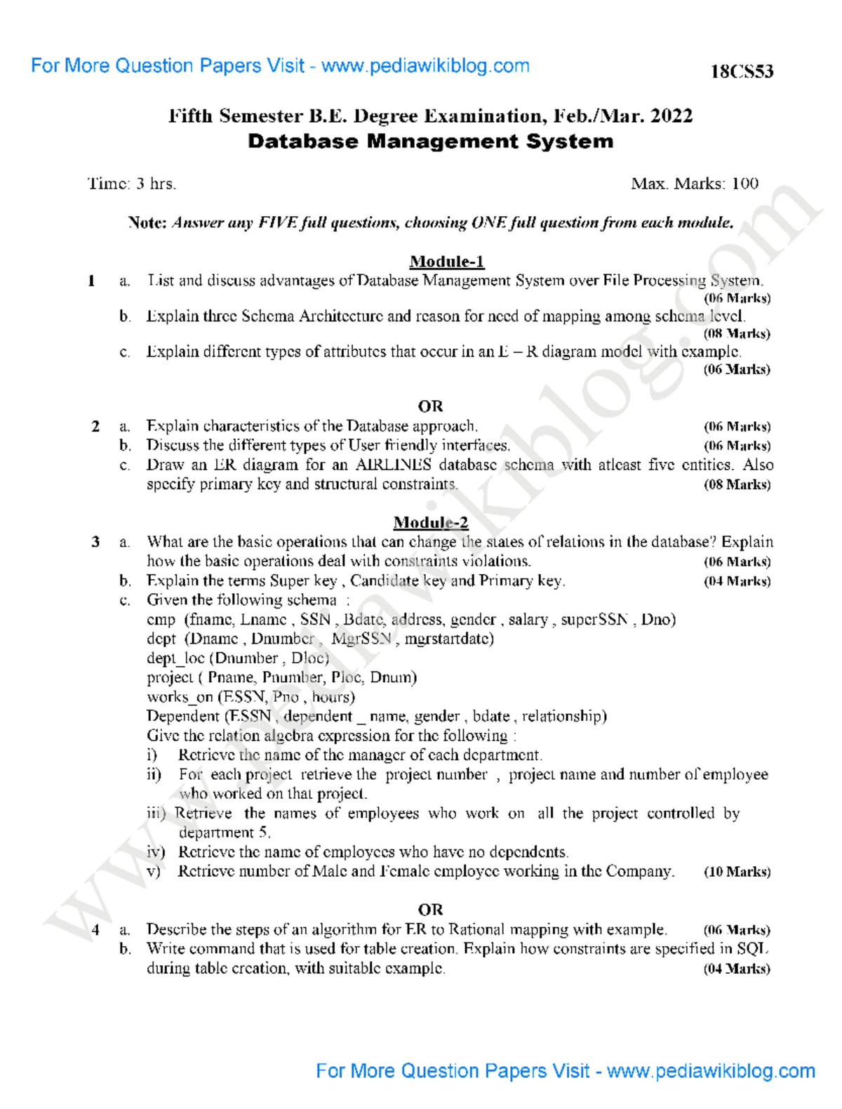 Database Management Mar 2022 (2018 Scheme) - Bachelor's degree - Studocu