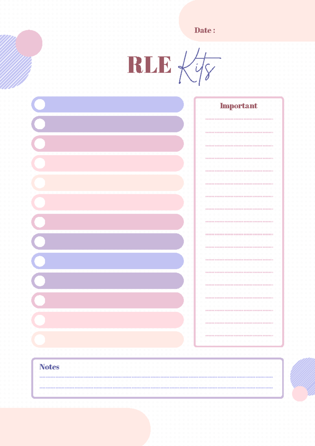 Checklist - Medical Surgical Nursing - RLE Kits Important Notes Date ...