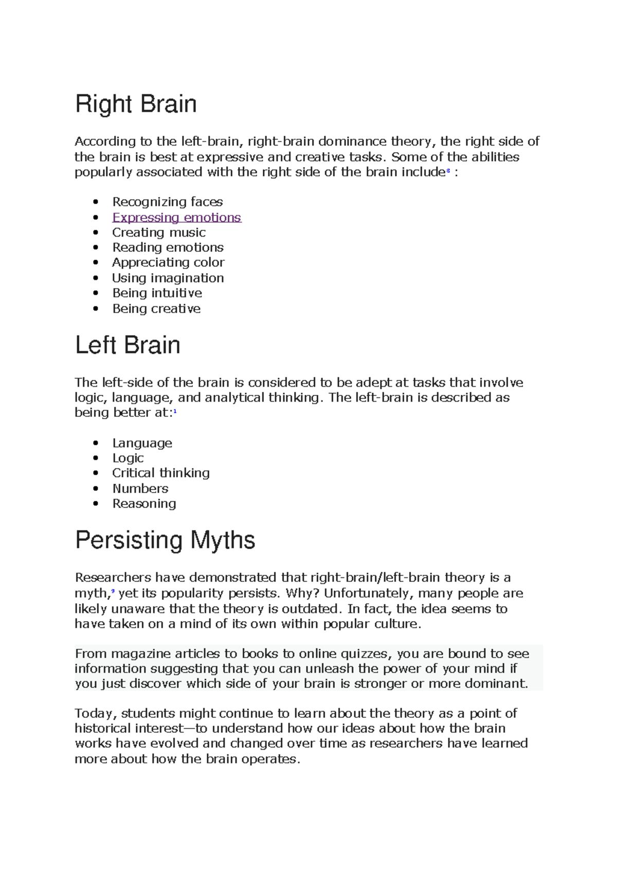 Left vs right brain 3 - Lecture notes 3 - Right Brai n According to the ...