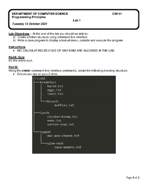 Csi141 course outline 2023 - CSI141 Programming Principles Semester I 2023/ Course Outline 1 | P ...