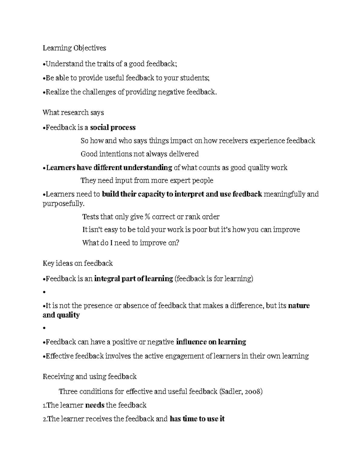 Feedback notes - Lissete Tolentino - Learning Objectives •Understand ...