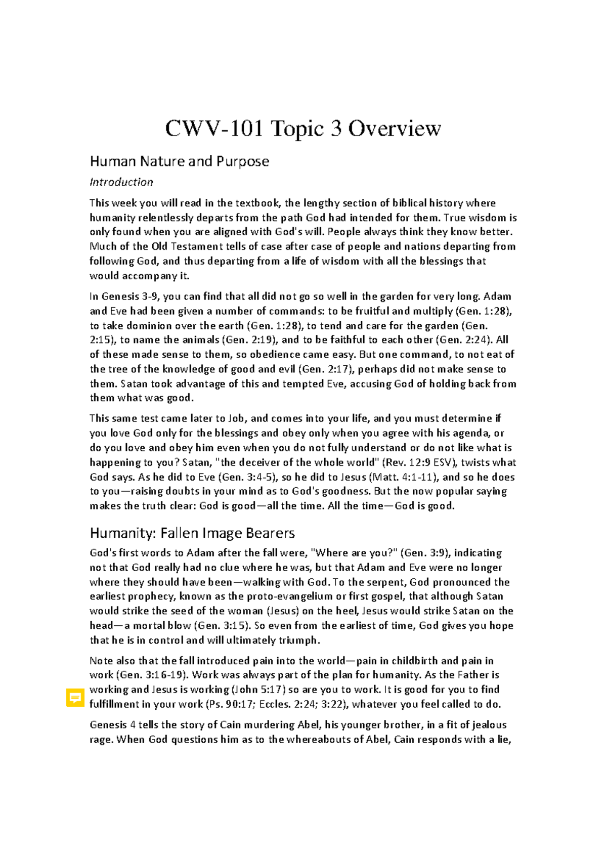 CWV 101 L T3Overview - Lecture notes 3 - CWV-101 Topic 3 Overview Human ...