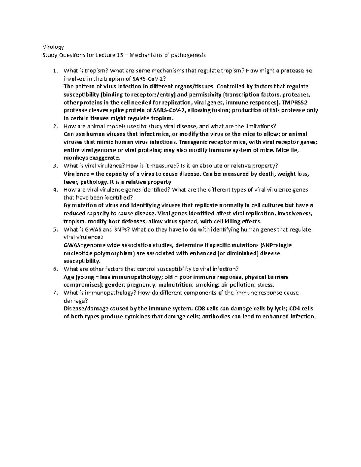Virology Study Questions for Lecture 15 – Mechanisms of pathogenesis ...