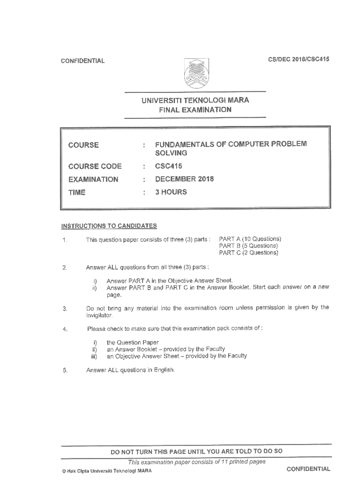 Faculty Computer Sciences AND Mathematic 2019 Session 1 - Degree CSC415 - Science Mathematc ...