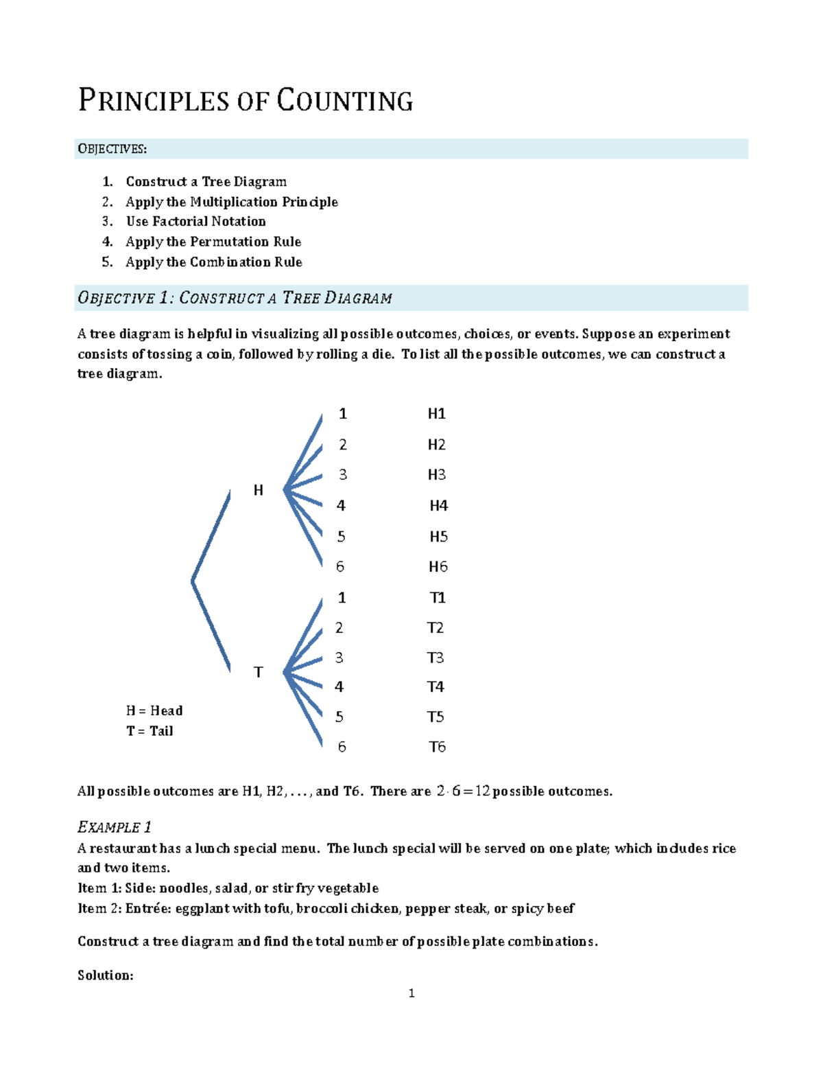 Counting - sum - PRINCIPLES OF COUNTING OBJECTIVES: 1. Construct a Tree ...